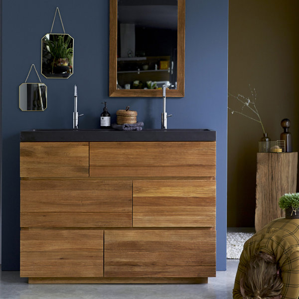 Tikamoon Karl Solid Oak 1200mm Free-Standing Double Vanity Unit | Wayfair.co.uk